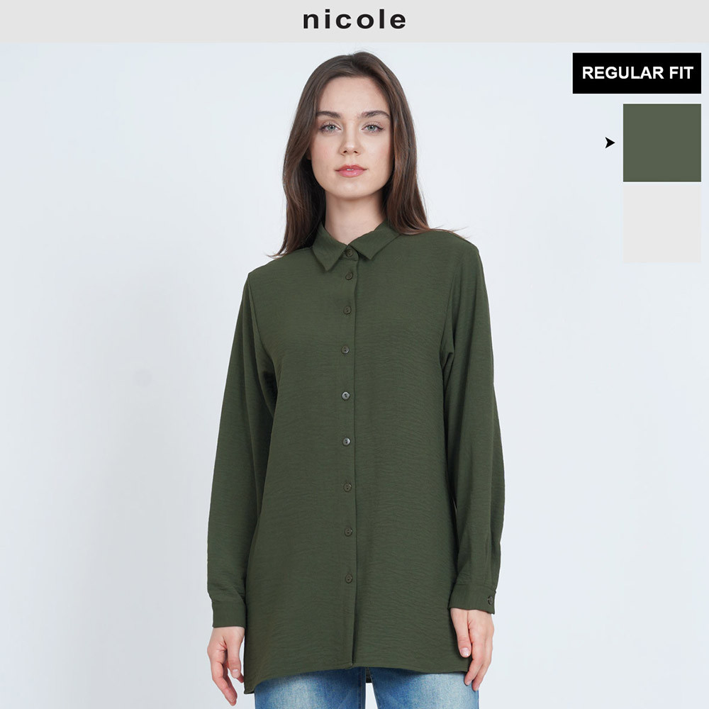 Nicole Button Up Collar Long Puff Sleeve Blouse (2 Color) | Shopee Malaysia