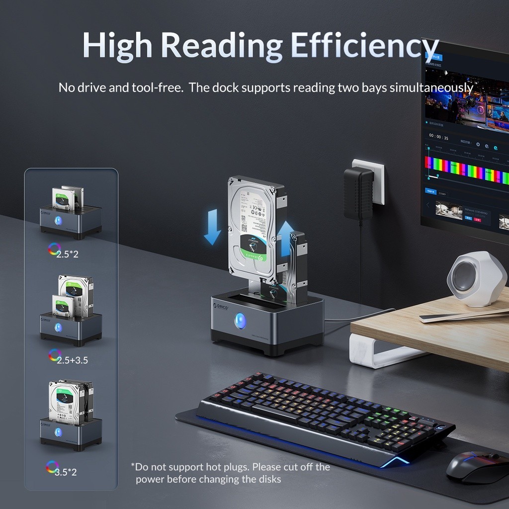 ORICO RGB HDD Docking Station Type-C Aluminum 2.5/3.5 Inch HDD Case RGB ...