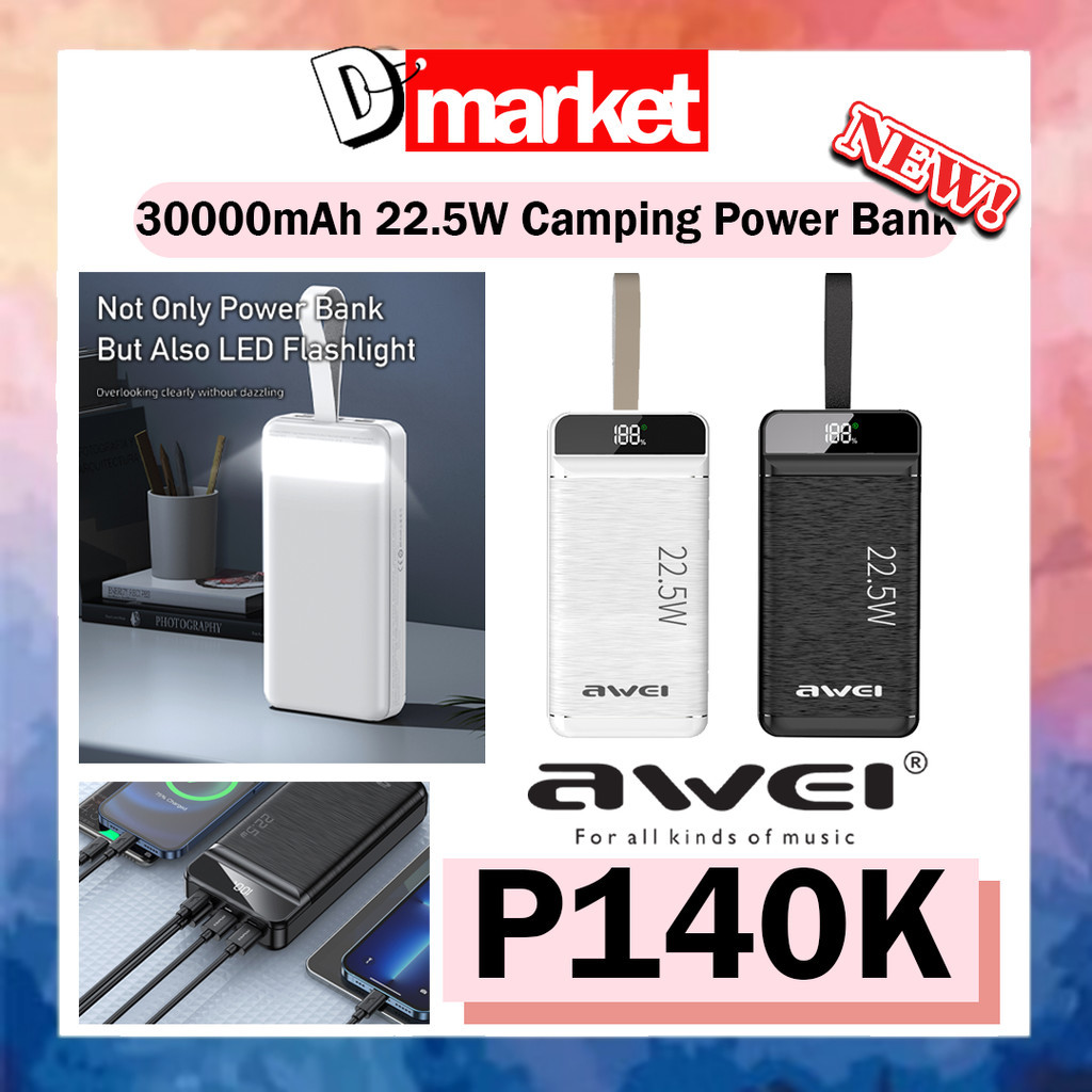 Awei P140K 30000mAh Power Bank 22.5W Output LED Display Battery ...