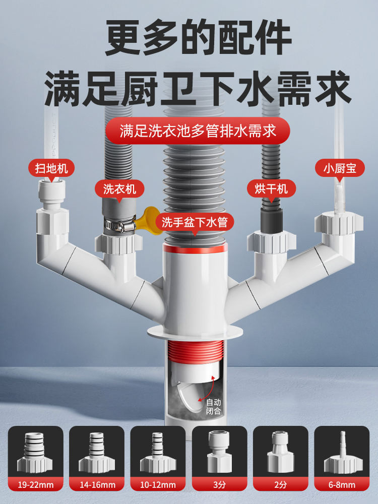 Balcony Washing Machine Three-way Water Distributor Dryer Drainage Pipe ...