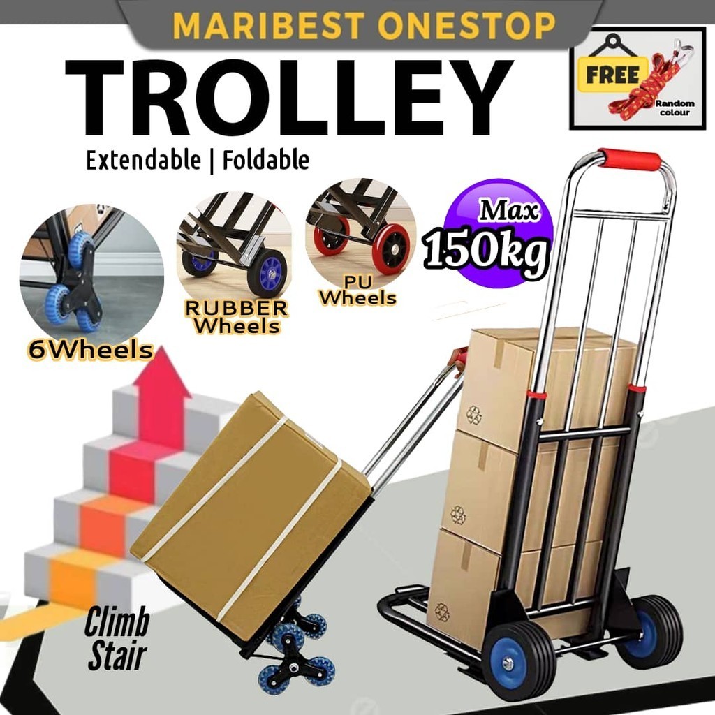 Trolley Foldable Hand Truck Climb Stair 6Wheels Rubber Wheels PU Wheels ...