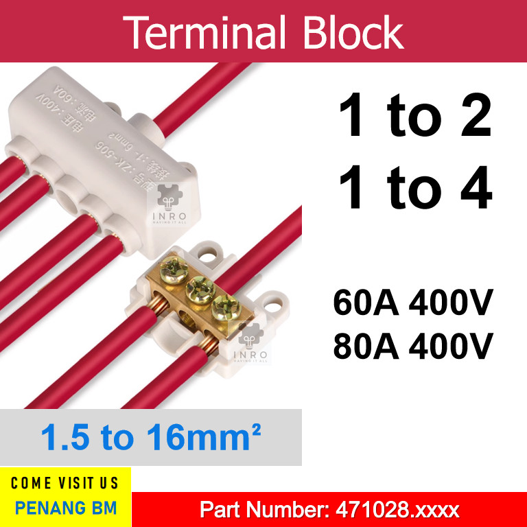 1 to 2 , 1 to 4 , 1 to 3 Terminal Block 4mm2 6mm2 16mm2 35mm2 Penyambung Wayar Sambungan Kabel ...