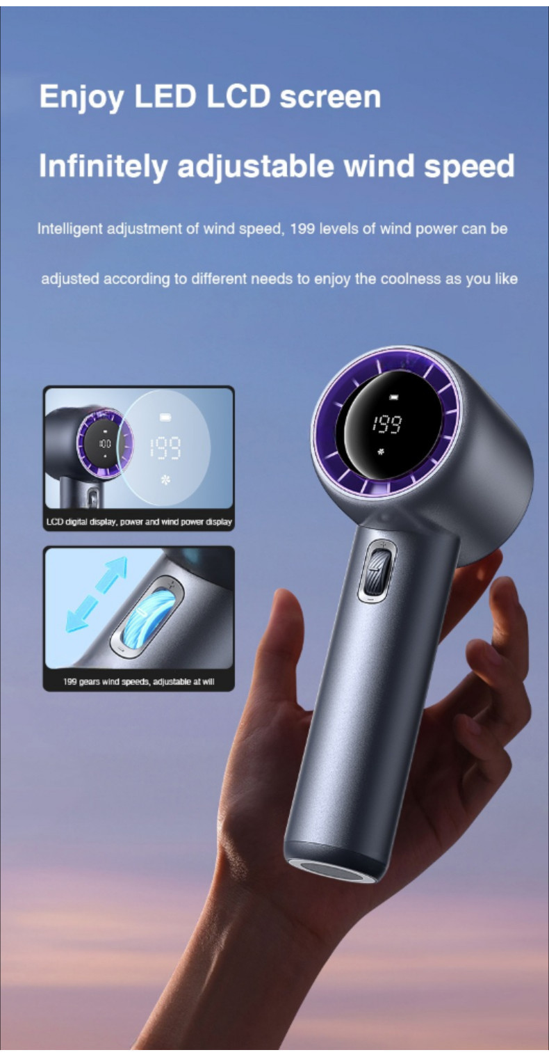 GF02 Handheld Fan 199 Level Strong Wind Portable Bladeless Fan ...