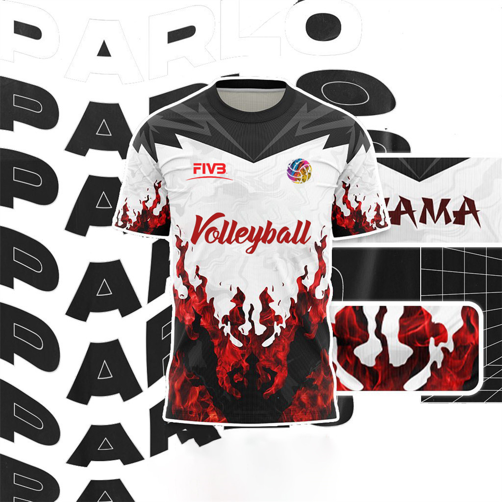 Baju lelaki t shirt New design high quality volleyball jersey Flame ...