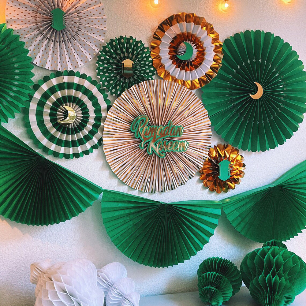 2025 Raya Decoration Paper Fan Flower Set Backdrop with Eid Mubarak and ...
