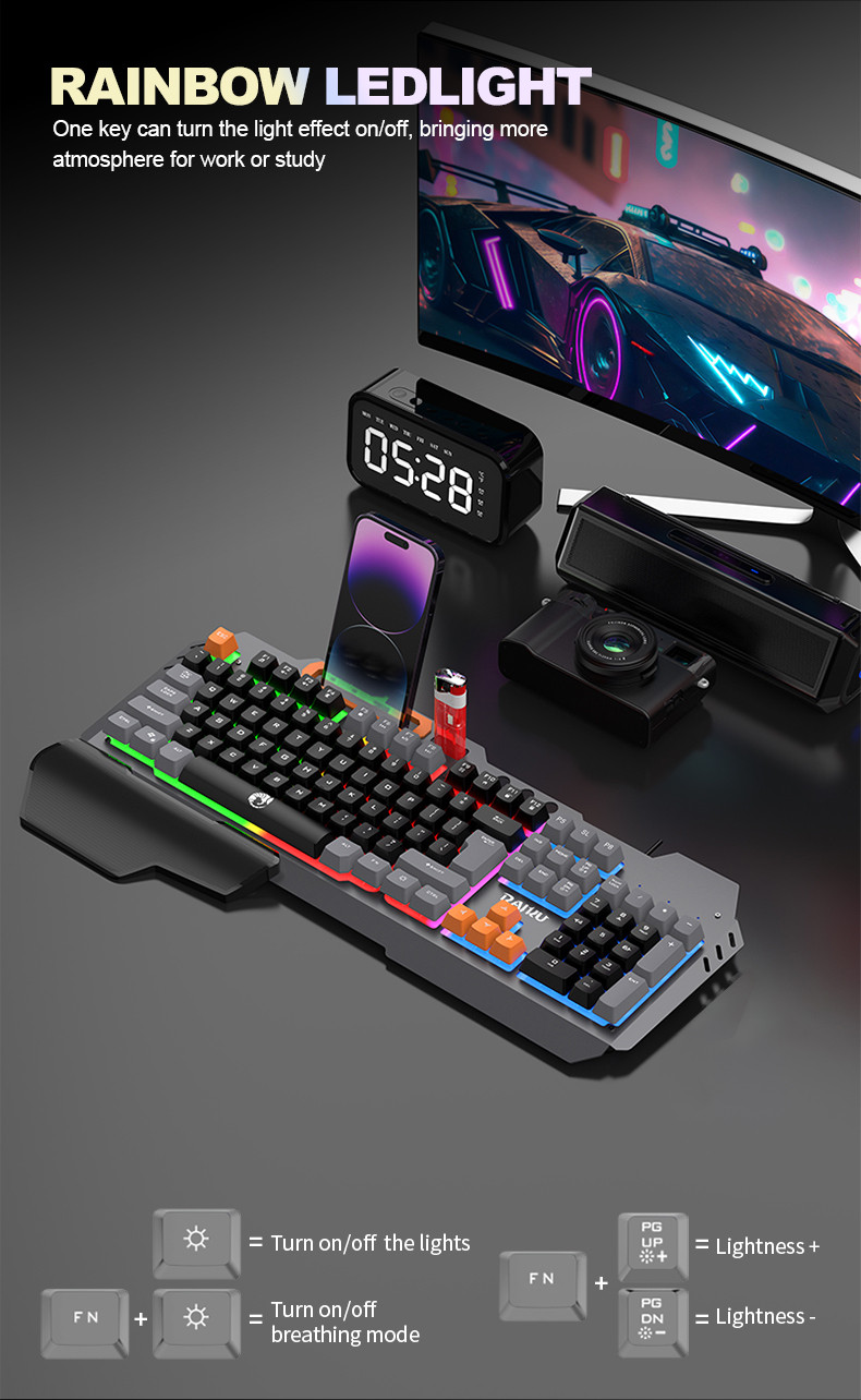 METMI x Raiku K-16 104 Keys Backlight Wired Mechanical Keyboard Feel 3 ...