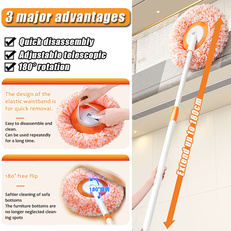 Orange Sunflower Mop Extendable Microfiber Dust Rotating Head Removable ...