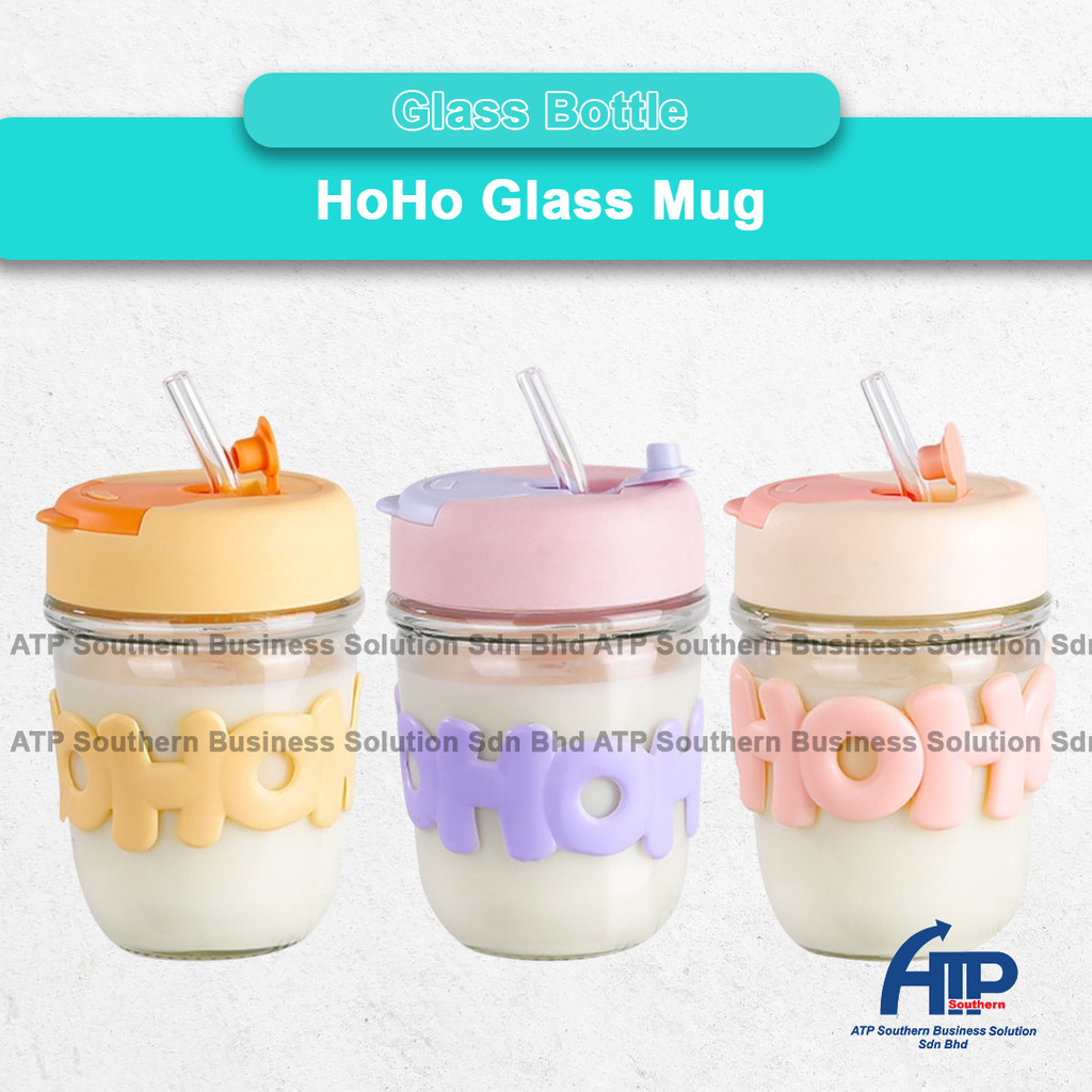 Hoho Glass Mug Glass Straw Cup Heat Cold Resistant Iced Water Bottle ...