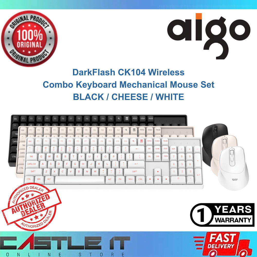 AIGO DarkFlash CK104 Wireless Mechanical Keyboard & Mouse Combo - Black/Cheese/White 106 Keys ...