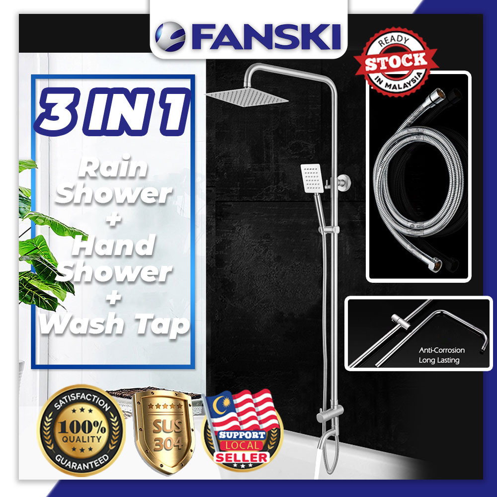 AT-304777SS3S SUS304 Stainless Steel 3 in 1 Ultrathin 8" Square Rain ...