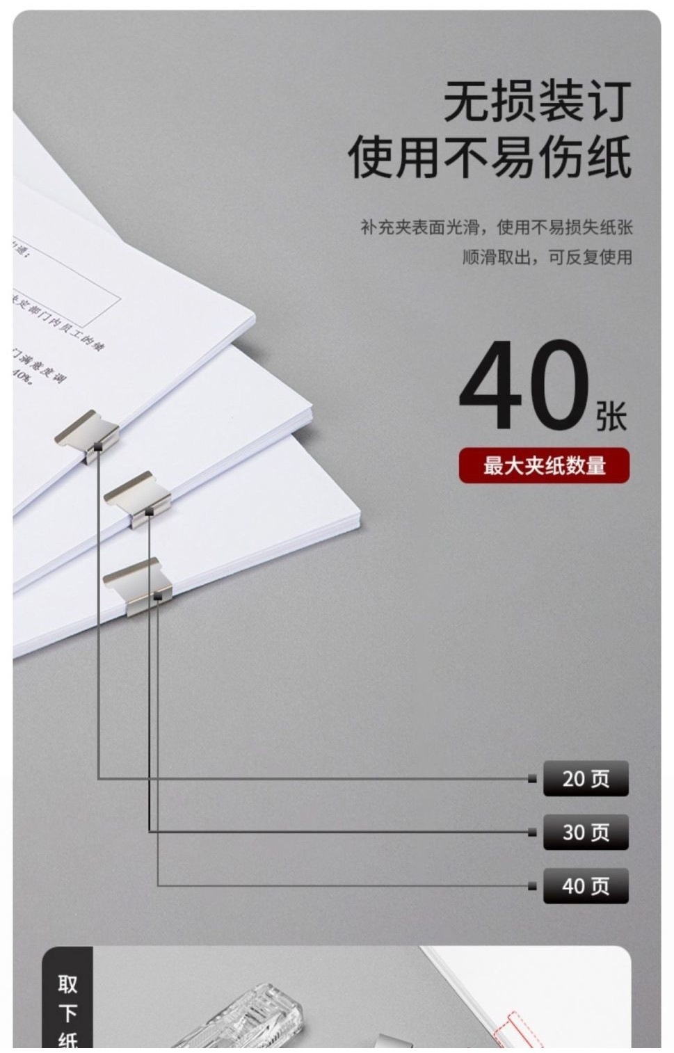 Push clip/Push-clamp-stapler free of damage to paper/free of punching ...