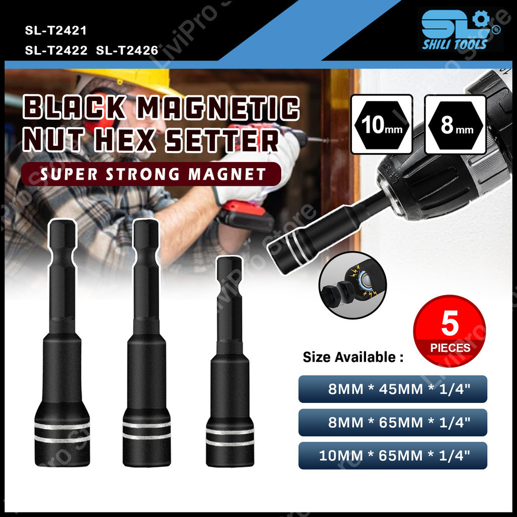 (5pcs) 8mm/10mm Hexagon Magnetic Nut Socket 1/4" Hex Shank 45mm/65mm ...