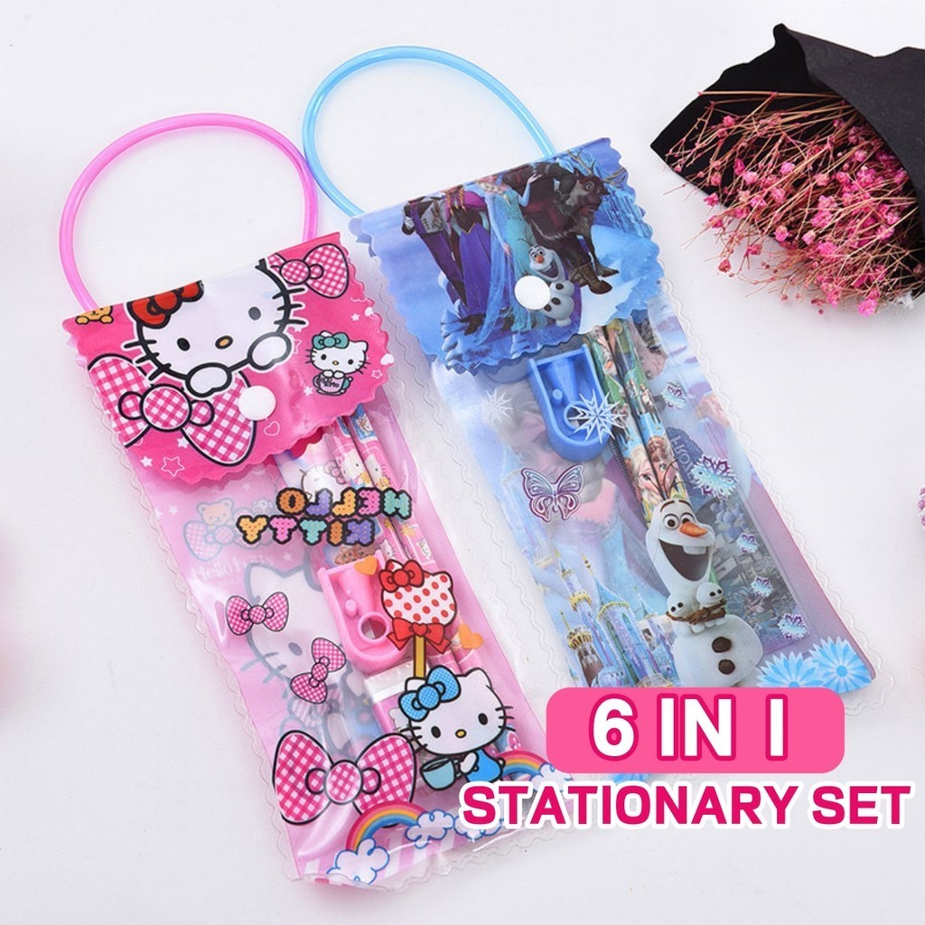 6 IN 1 Cute Cartoon Kids Party Bag With Pen Ruler Eraser Sharpener ...