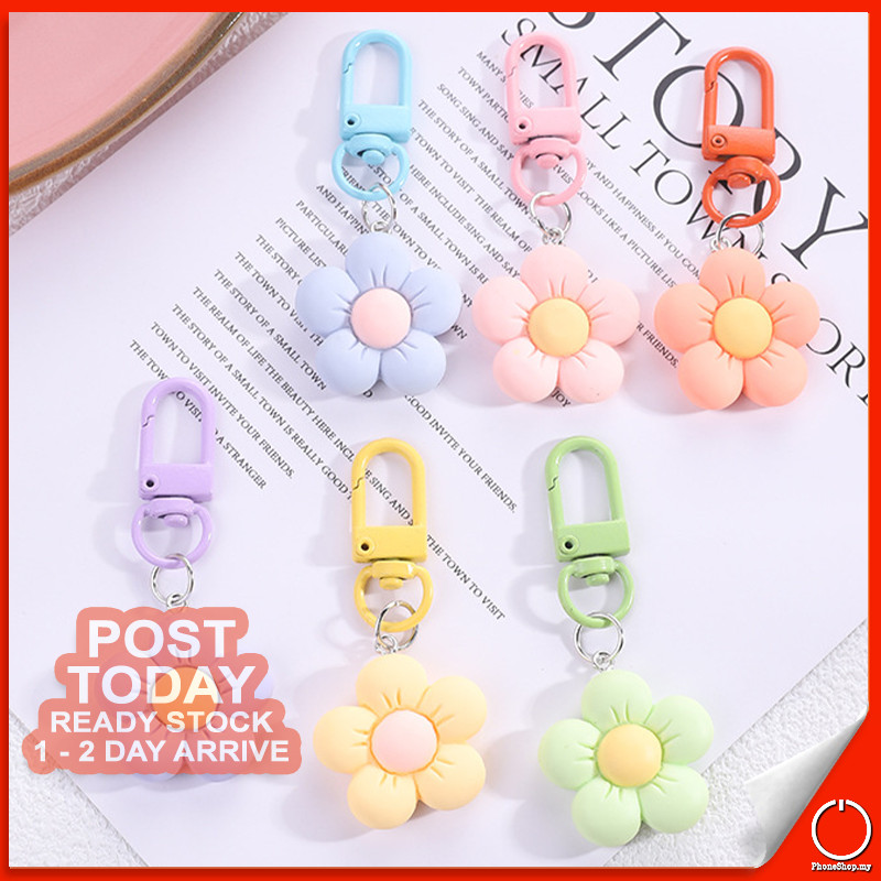 𝐏𝐄𝐓𝐀𝐋 𝐆𝐋𝐎𝐖 Colorful Flower Keychain Alloy Pendant Key Ring Keyfob ...