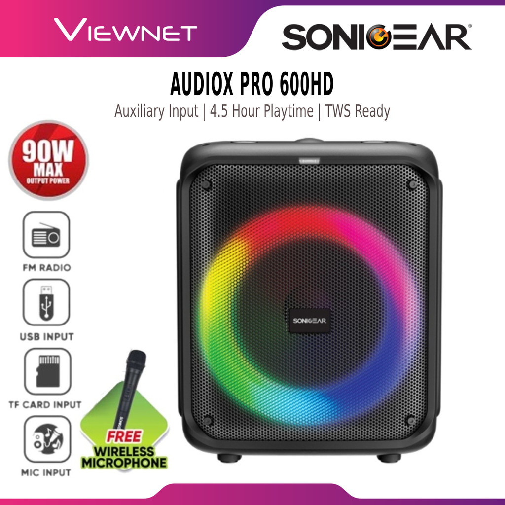 SONICGEAR AUDIOX PRO 600HD PORTABLE BLUETOOTH WIRELESS SPEAKER WIRELESS MIC KARAOKE FUNCTION ...