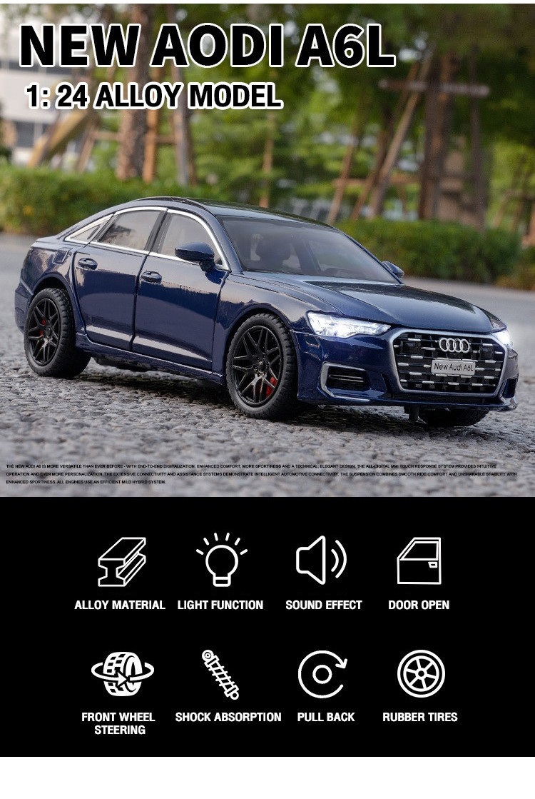 KLT 1:24 Audi A6L Metal Alloy Toys Car Model Diecast Vehicle For Boys Kids Simulation Sound ...
