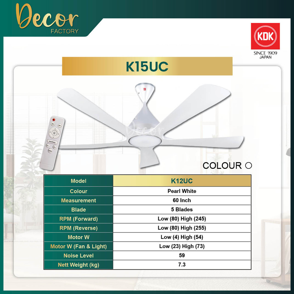 KDK Fan KDK K15UC 60'' 10 Speed Present Control 5 Blades Wifi Smart ...