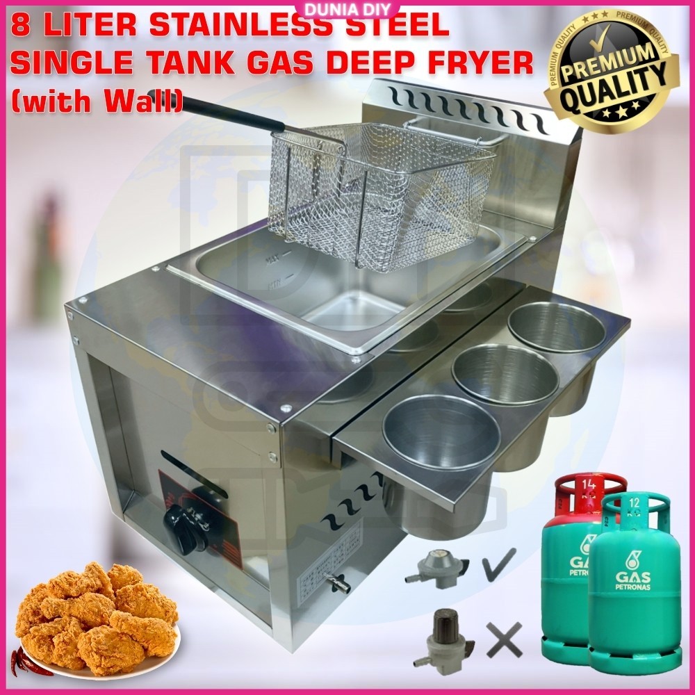 8L w/ Wall Commercial Gas Deep Fryer Machine Stainless Steel Dapur ...