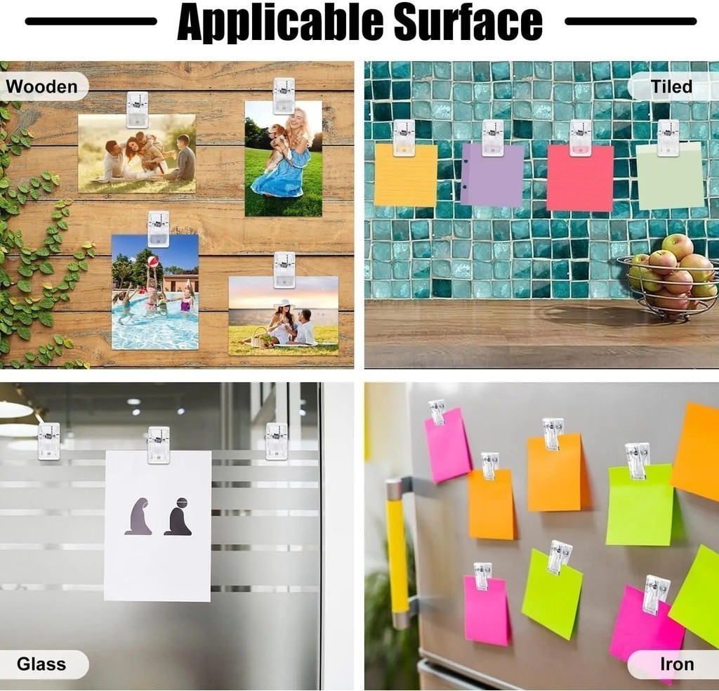 10-50Pcs Self-Adhesive Clear Plastic Wall Clips - Multipurpose Hanging ...