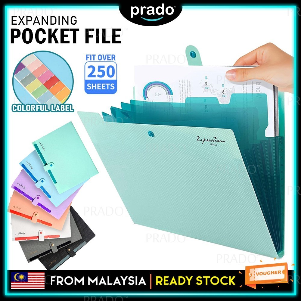 PRADO Portable 5 Pocket Folder Expanding File With Colorful Labels ...