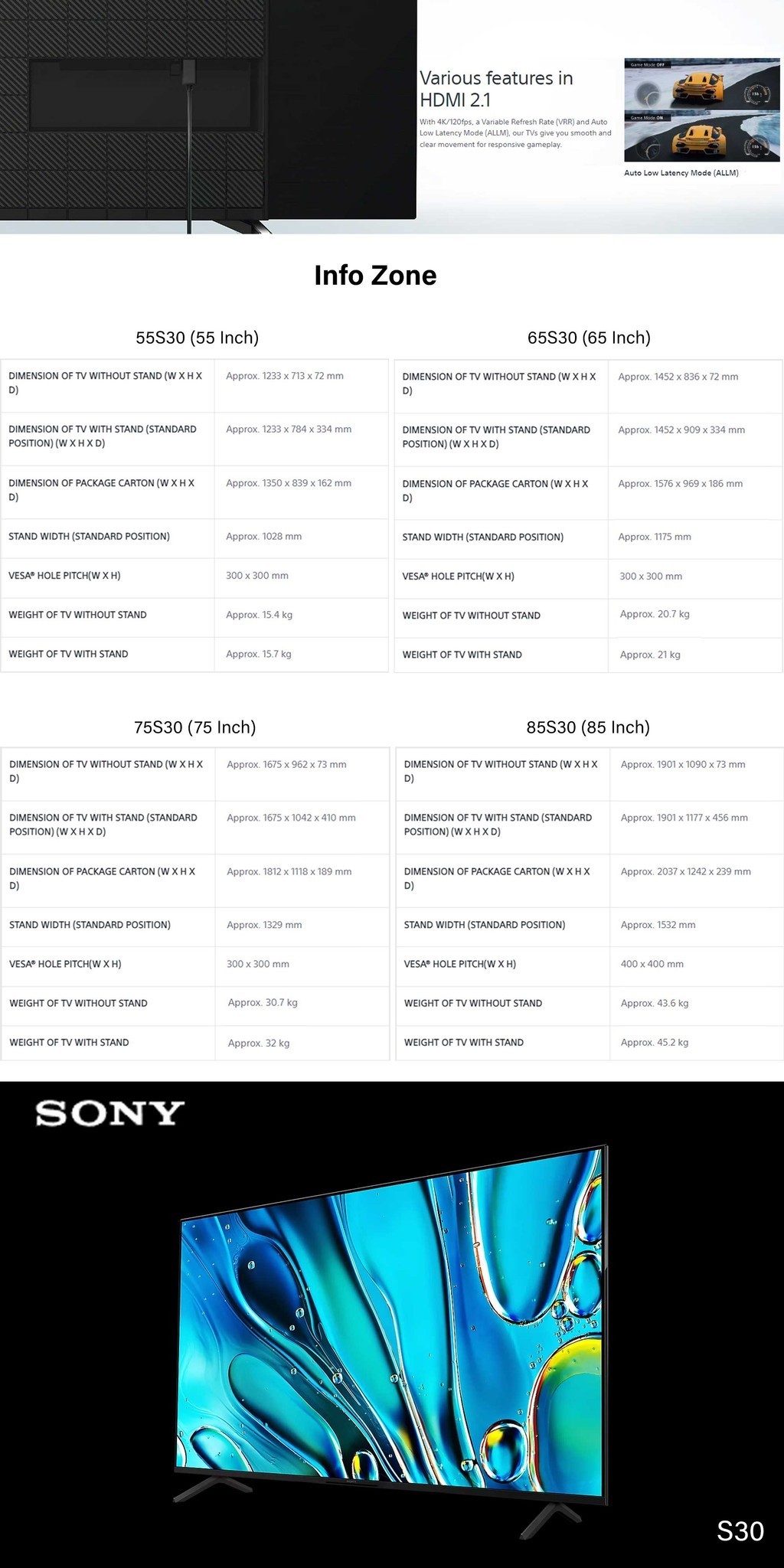 [FREE SHIPPING] Sony 55 65 Inch Bravia 3 4K HDR Processor X1™ S30 4K ...