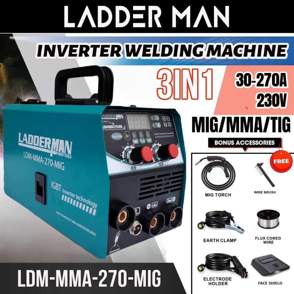 Ladderman 3 in 1 Inverter Welding Machine Flux Core Welder Flux MIG ...