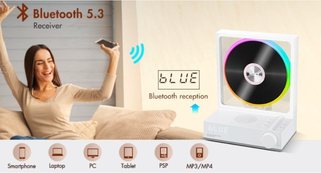 HOTT C229 Retro HIFI CD Player Two-way Bluetooth RGB Dazzling Colour ...