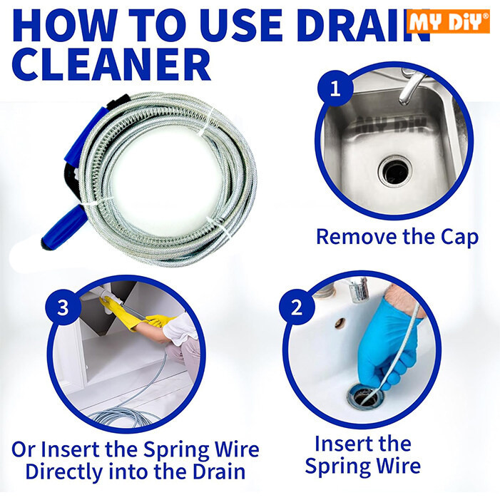 Clog Free Spring Spiral Pipe Cleaning Rod Sink Drain Cleaning Clog ...