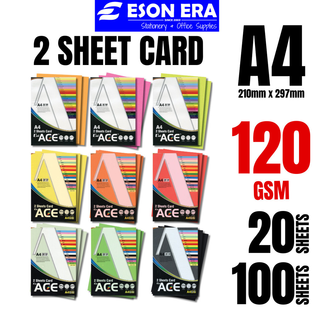 Uni Ace 2 Sheet Card A4 120gsm 20sheets/100sheets Two Sheet Card ...