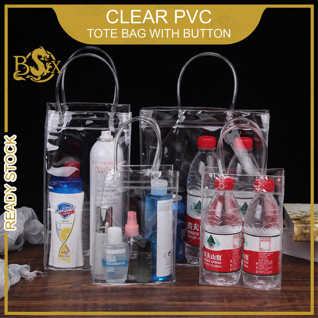 DRG Clear PVC Tote Bag with Button / Transparent Shopping Bag / Fancy ...