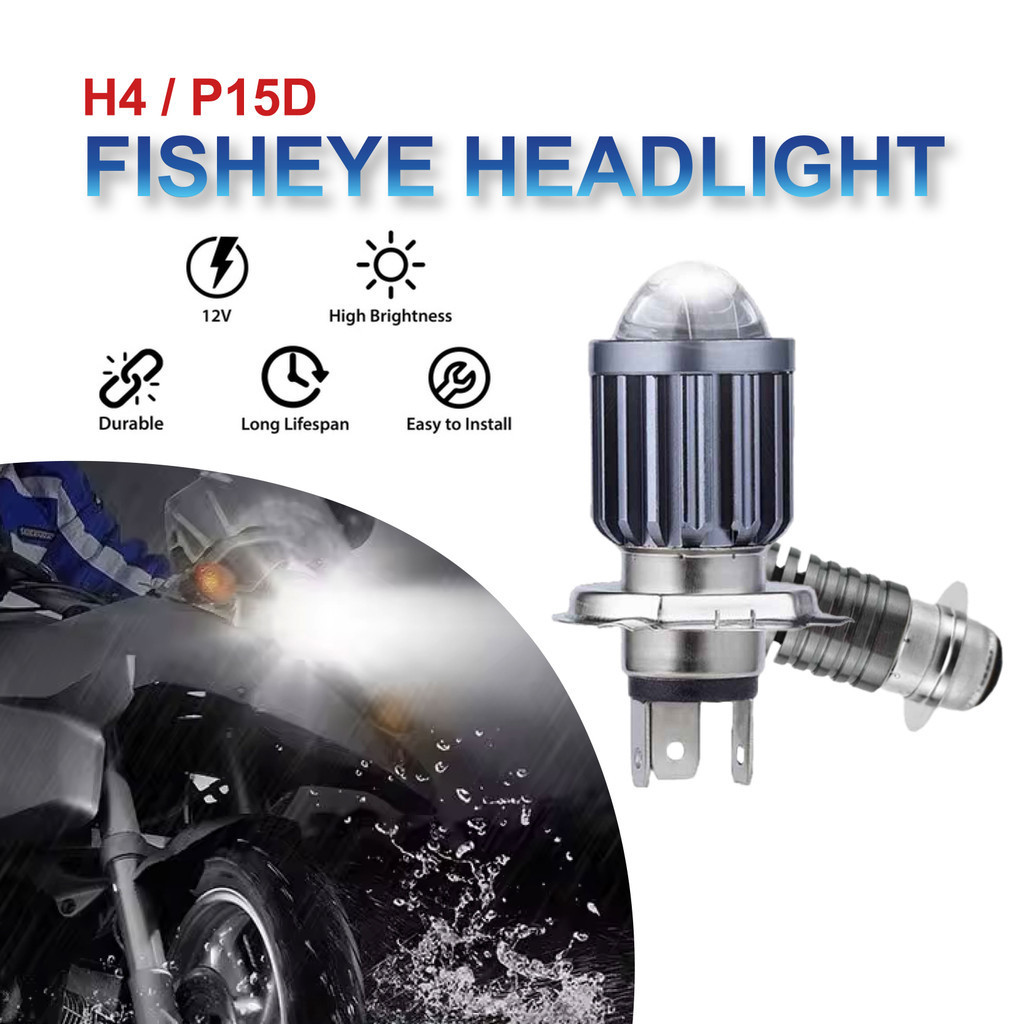 1PC H4/P15D Dual Color Motorcycle Fisheye LED Lens Headlight Bulb Hi/Lo ...