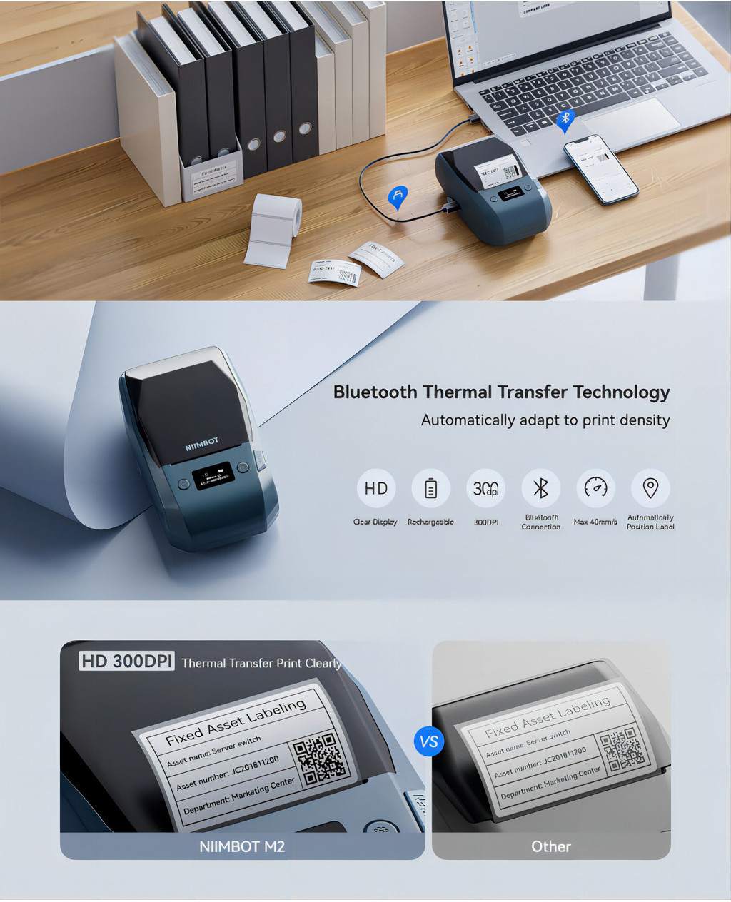 NIIMBOT M2 Thermal Transfer Labels Only for M2 Label Maker PET Material ...