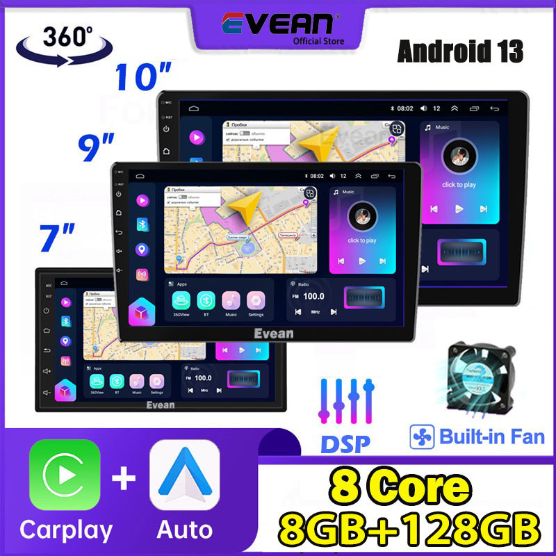 【Cooling Fan】Evean 9"/10.1" Octa Core 8G 128G Android Player 360 Panoramic Android13 Car Radio ...