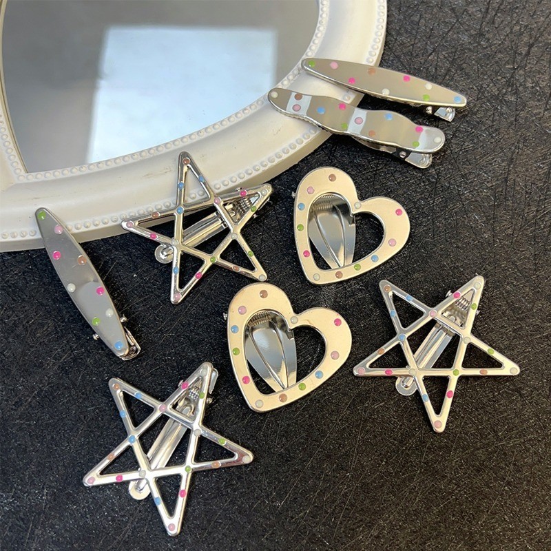 Sweet Cool Side Bangs Star Hairpin - Korean Colorful Dot Metal BB Clip ...