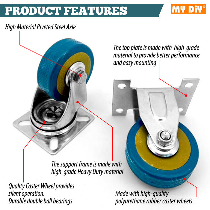 MYDIYHOMEDEPOT - 2" RUBBER CASTER WHEEL RODA ROLLER WHEEL RIGID (MATI ...