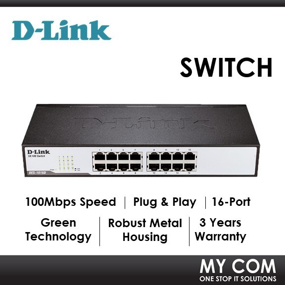 D-Link DES‑1016D 16-Port 10/100 Fast Ethernet Unmanaged Desktop Switch ...