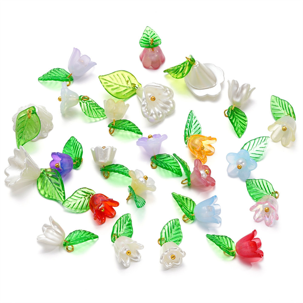 St. kunkka 10-20Pcs Acrylic Flower Beads Various Types with Leaf Flower ...