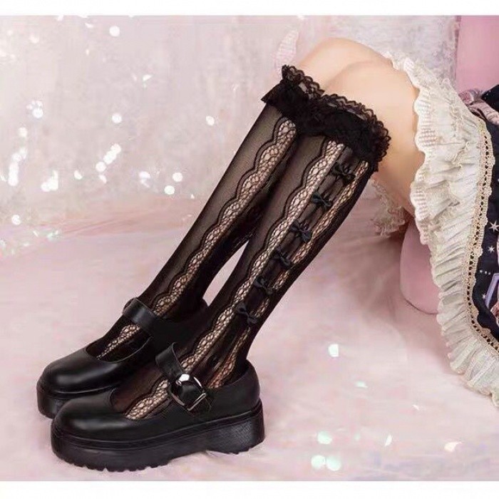 Lolita Lace Socks Women's Bow Lolita Japanese jk Calf Mid-tube Socks ...