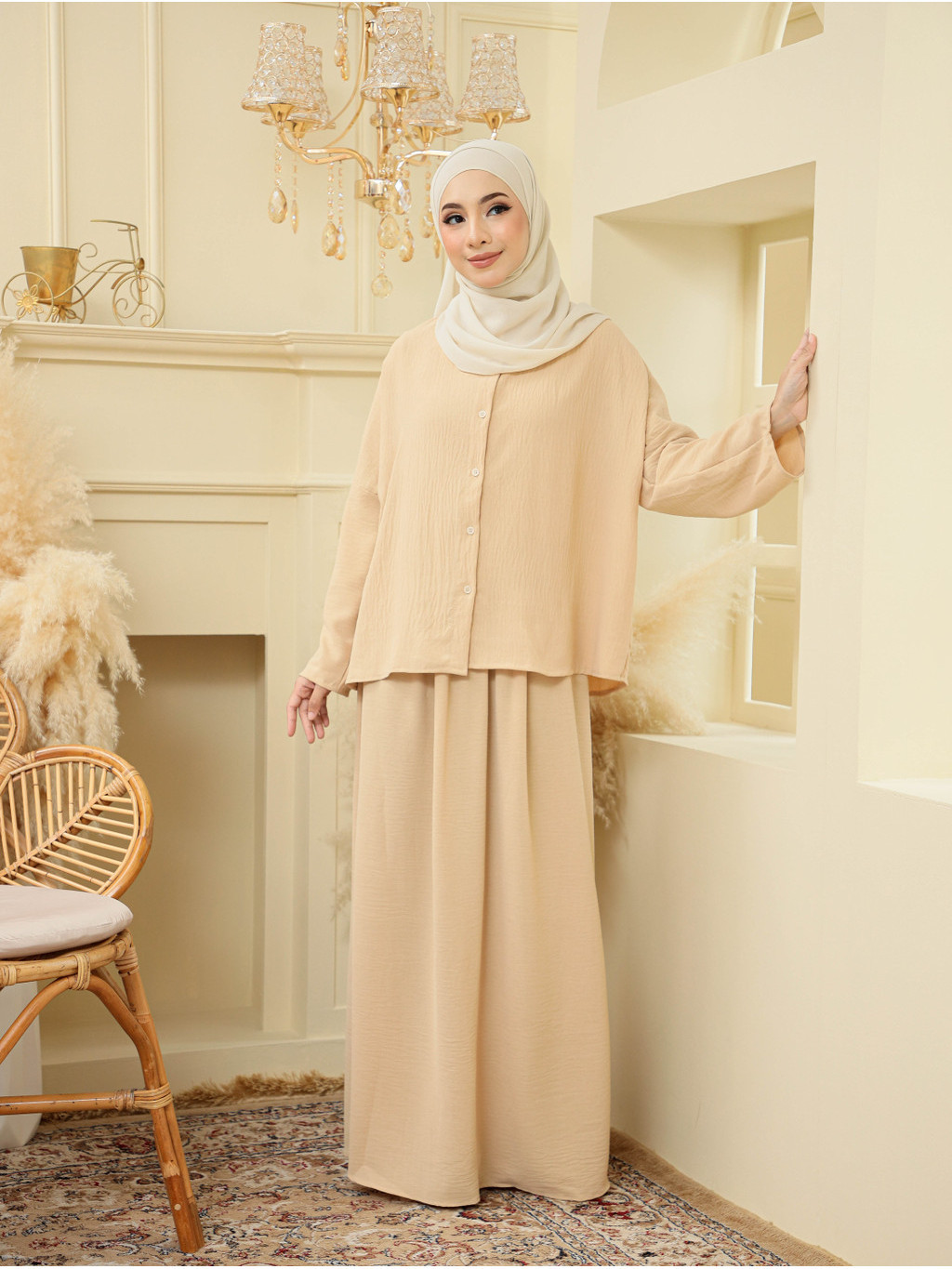 Baju Fara Set Blouse dengan Skirt Baju Muslimah Ironless Marterial Kain ...