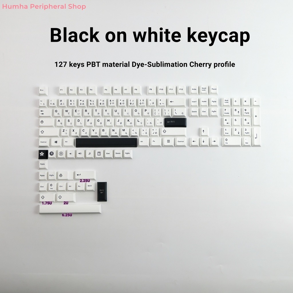 in stock Humha Black on white keycap 127 keys PBT material Dye-Sublimation Cherry profile ...