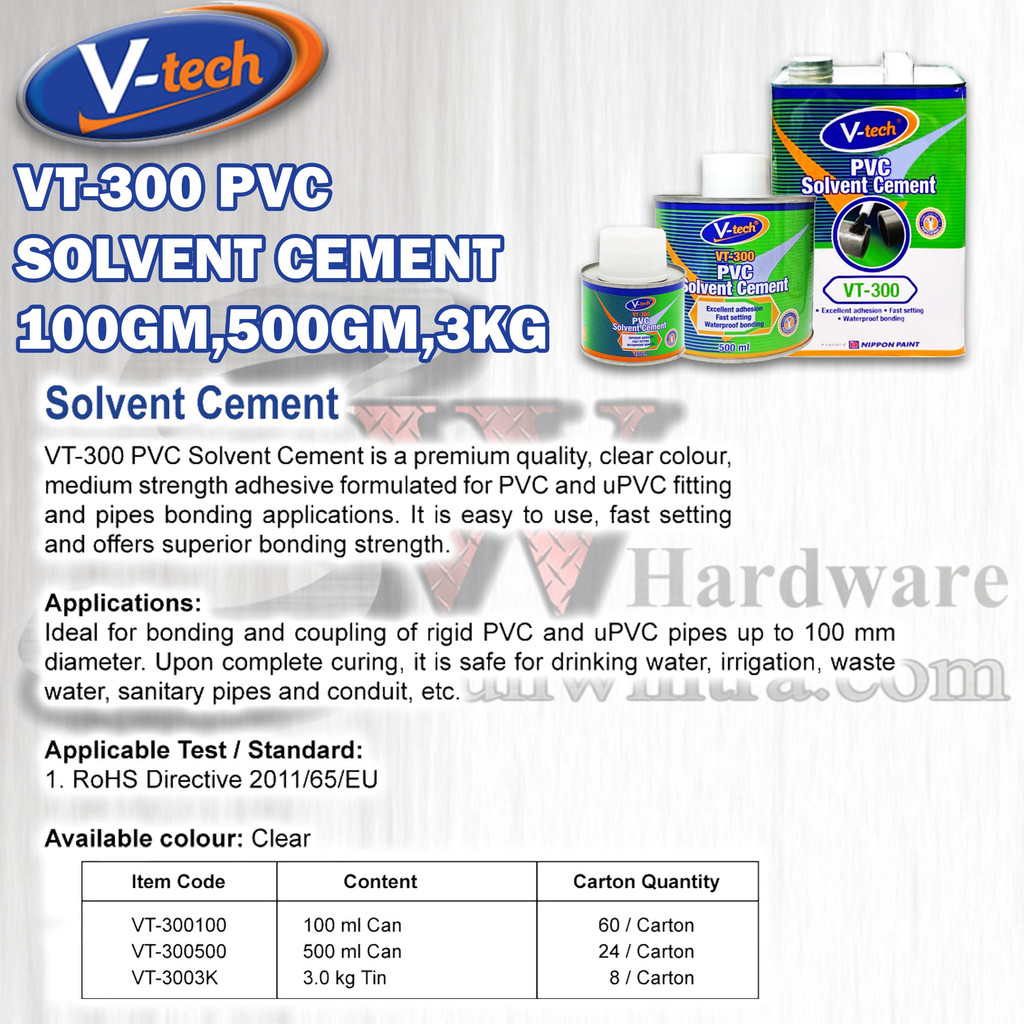 V-TECH PVC SOLVENT 100GM/500GM/3KG VT-300 GUM PAIP PVC #VT300 | Shopee ...