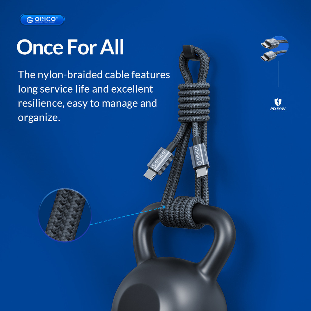 ORICO Fast Charging Cable PD100W 20V 5A Nylon Bradied USB C To USB C E-marker for Samsung Mac ...