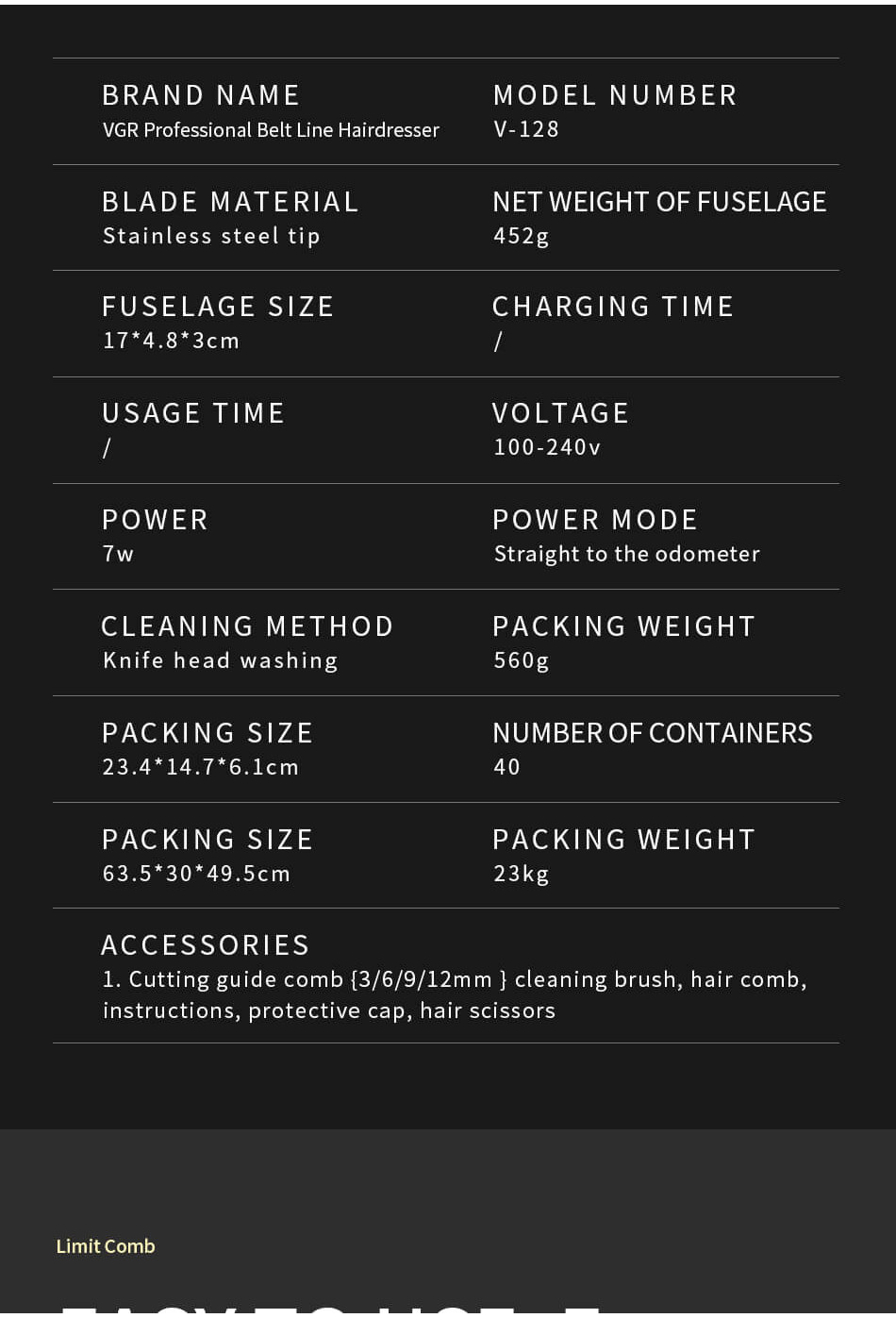 VGR New In-line Hair Clipper Professional Hair Cutting Head Electric ...