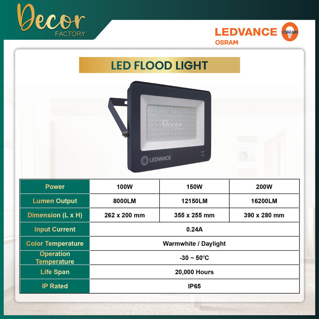 OSRAM LEDVANCE LED Flood Light 100W / 150W / 200W Outdoor LED Spotlight ...