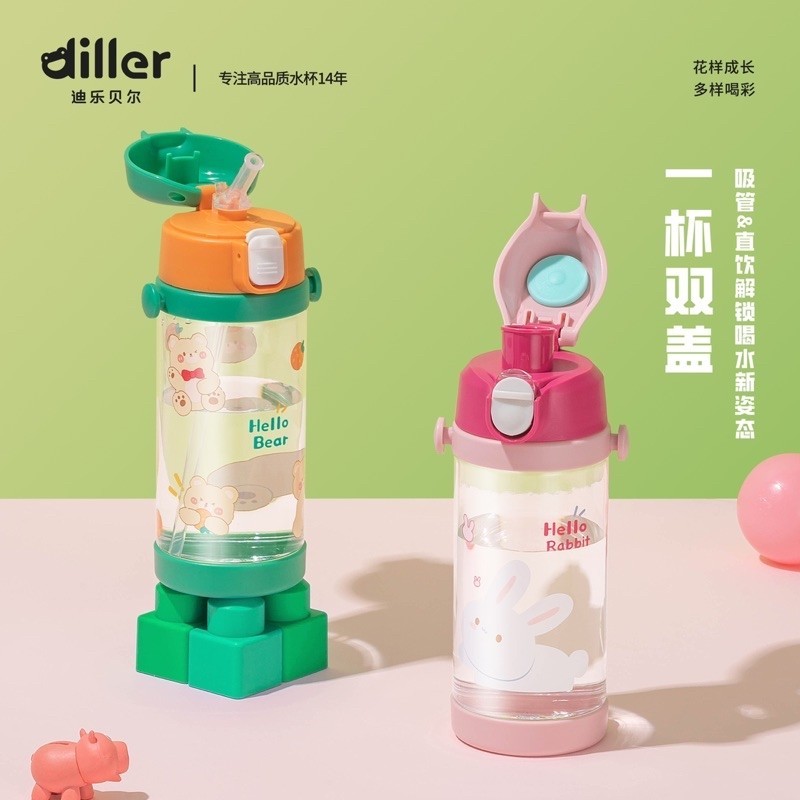 Diller Kid Botol Tritan Two Function Bottle Cap Straw Direct Water ...