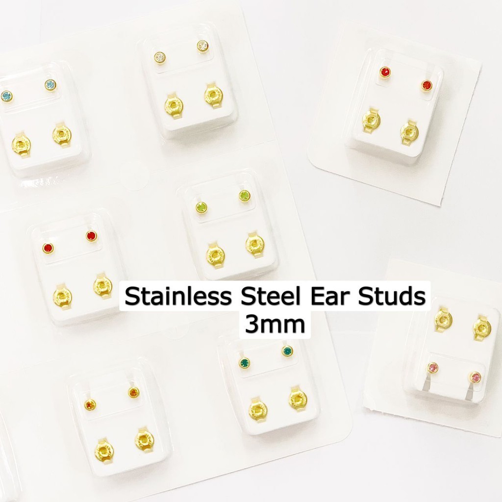 3mm Gold Plated Ear Piercing Earrings Stainless Steel Earring Studs ...