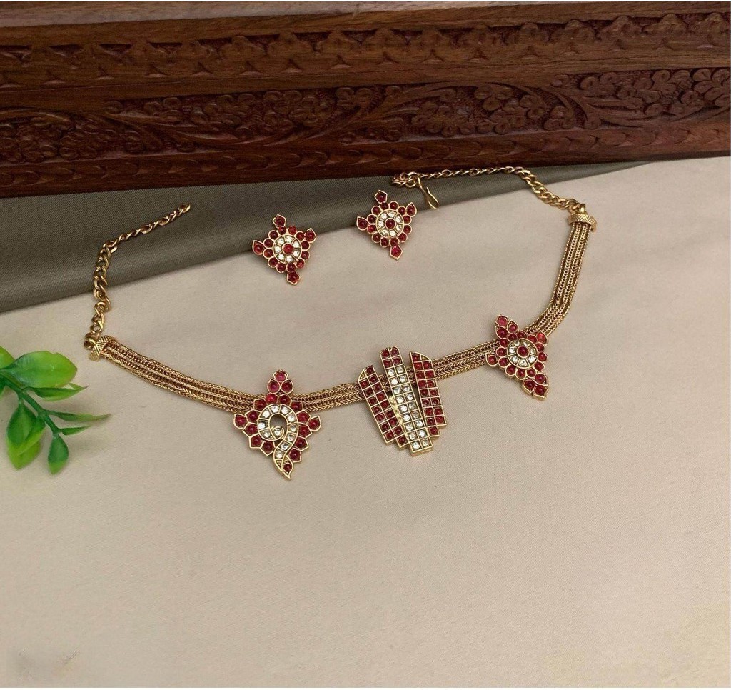 Premium Matte Gold Shangu Chakra Design Indian Choker Set | Shopee Malaysia