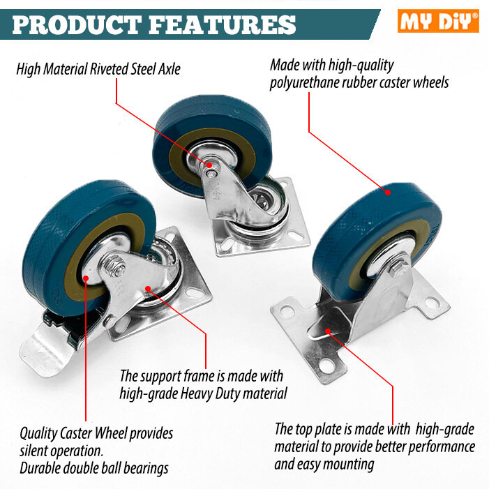 MYDIYHOMEDEPOT - 4" RUBBER CASTER WHEEL RODA ROLLER WHEEL RIGID (MATI ...