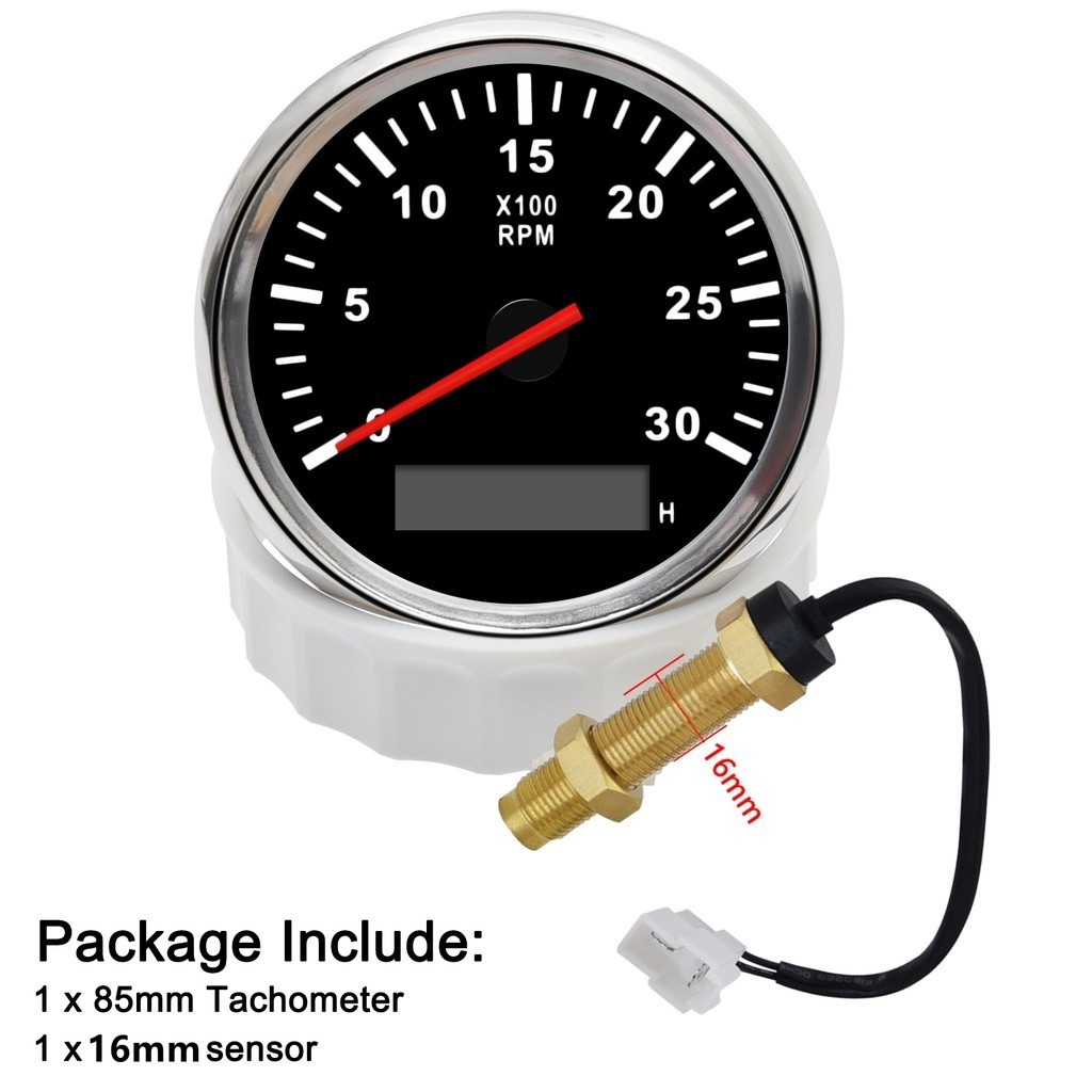3000/4000/6000/8000RPM 85mm Boat Tachometer +M16 Sensor Marine Tacho ...