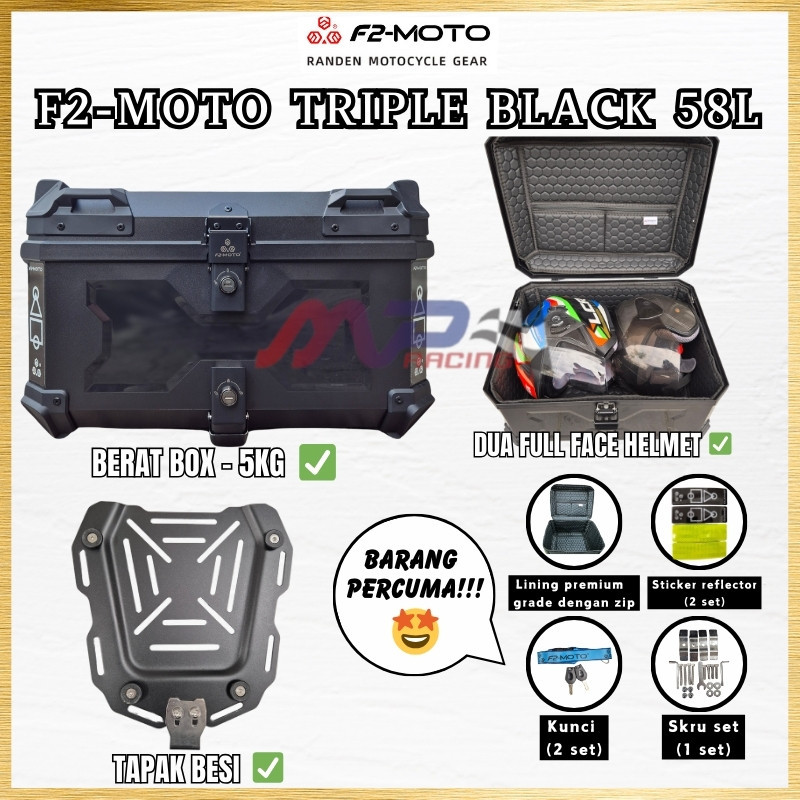 F2 Box ABS 58L Top Box,X logo,All black, premium Grade | Shopee Malaysia